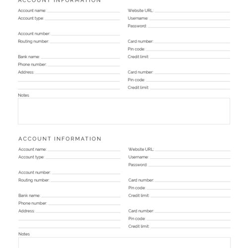Bank Account Information - Neat and Tidy Design