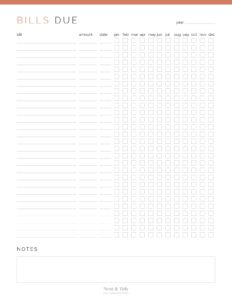 Bills Due - Neat and Tidy Design