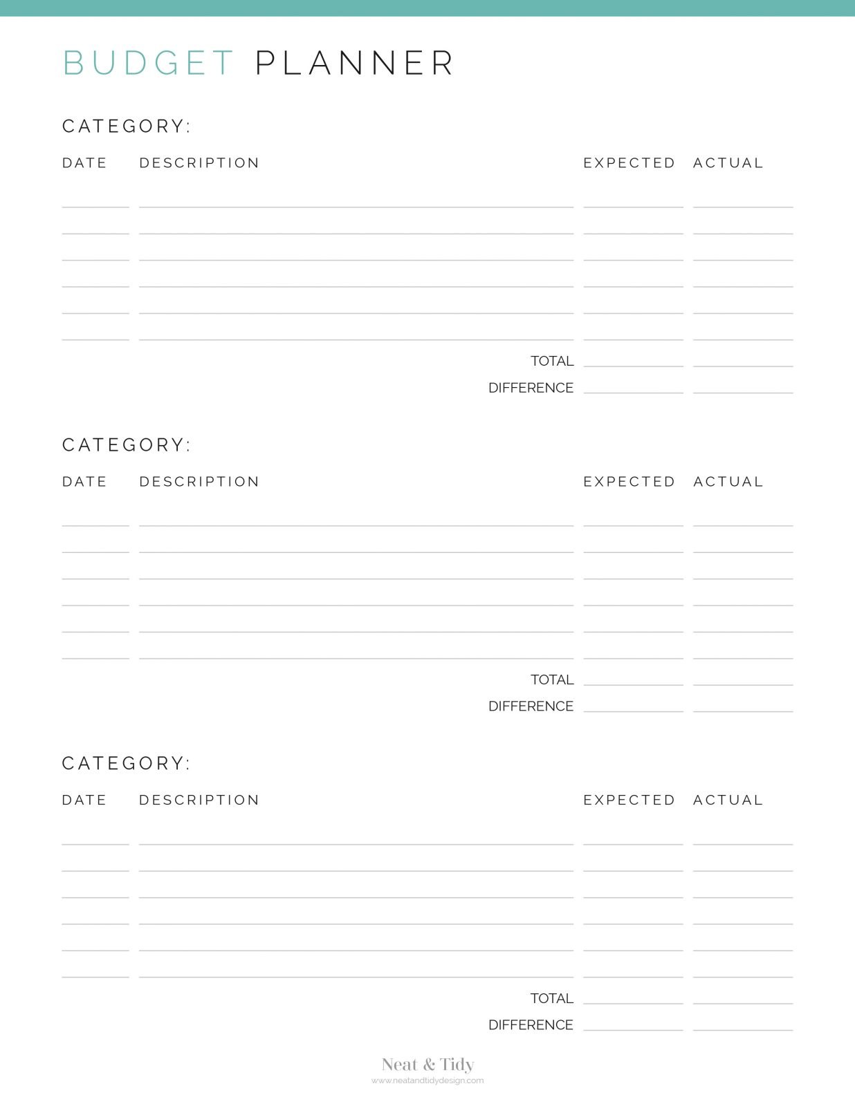 Financial Budget with Categories - Neat and Tidy Design