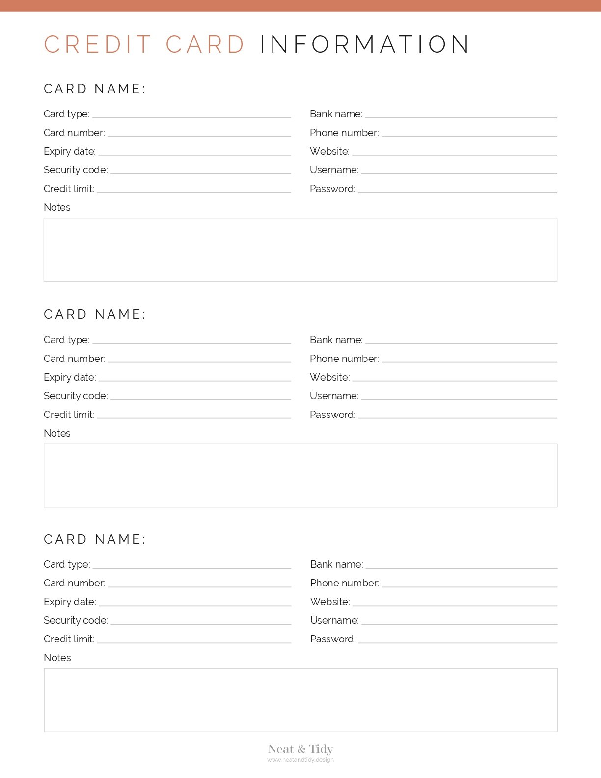 Credit Card Information - Neat and Tidy Design