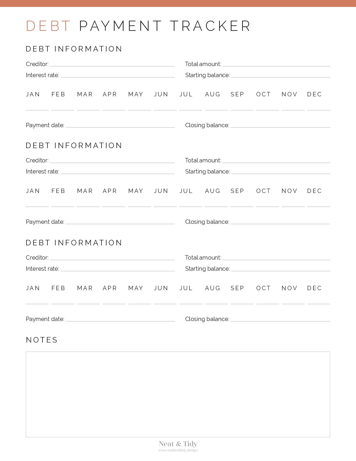 Debt Payment Tracker - Neat and Tidy Design