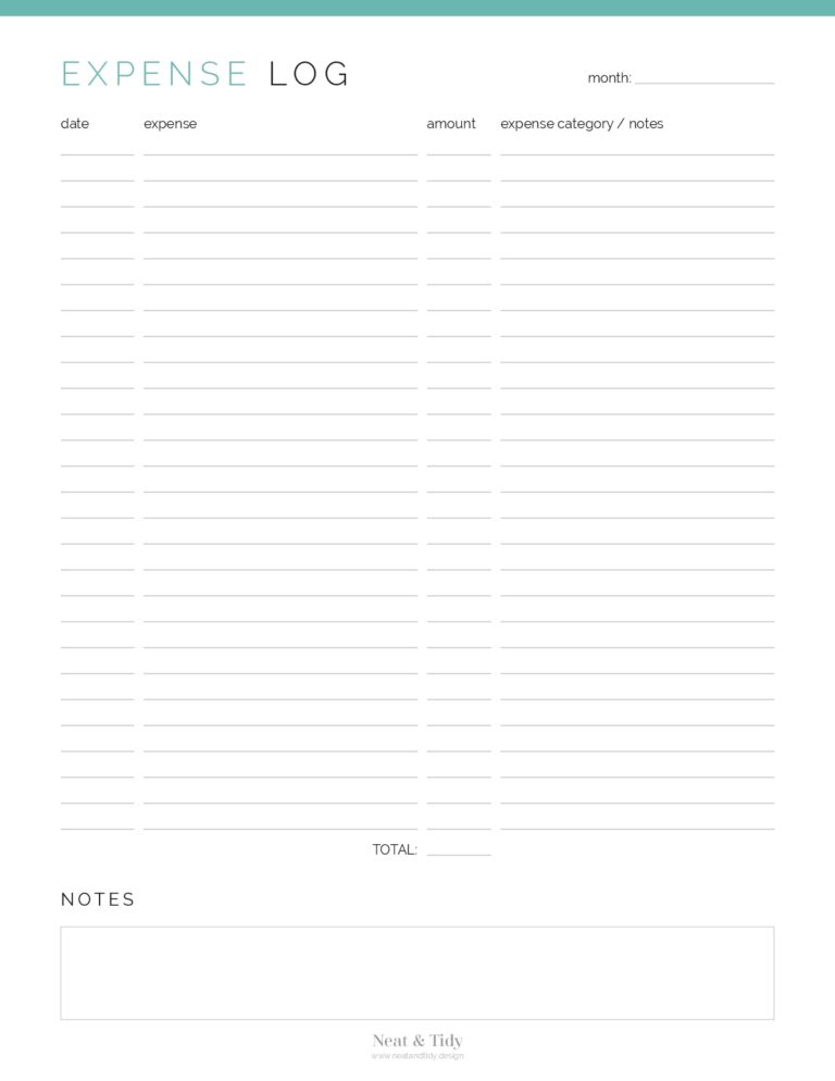 Expense log - Neat and Tidy Design