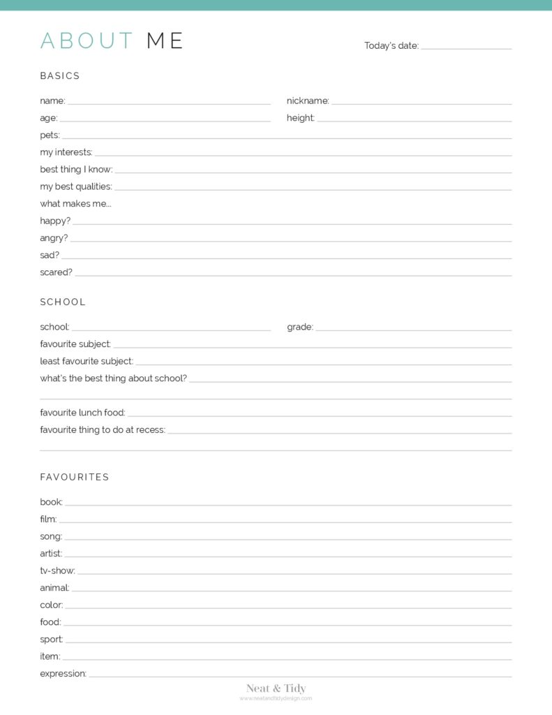 About Me - Children's Memory Book - Neat and Tidy Design