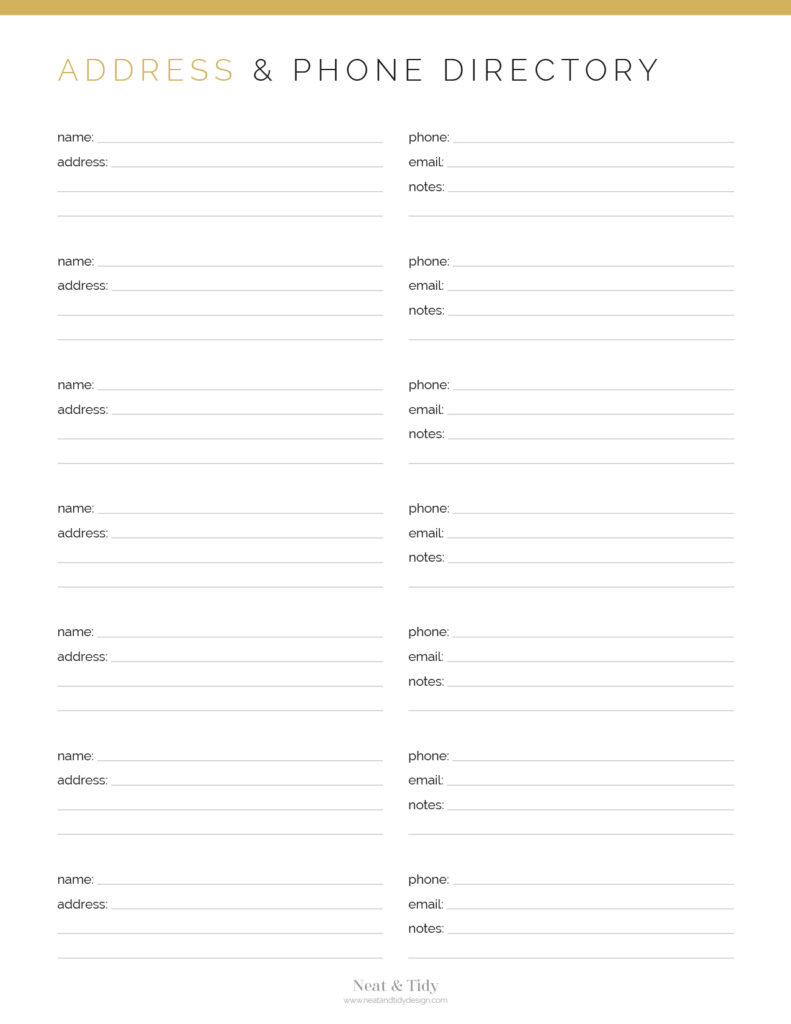 Address & Phone Directory - Neat and Tidy Design