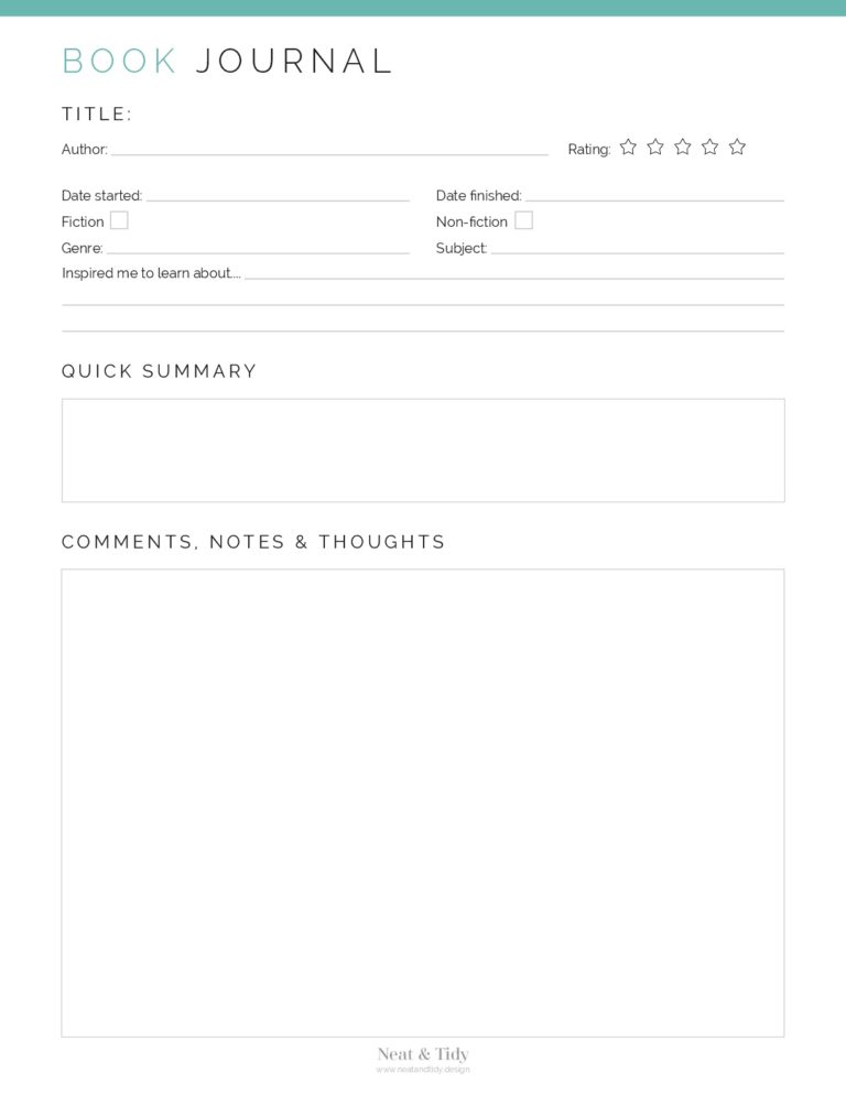 Reading Journal Kit - Neat and Tidy Design