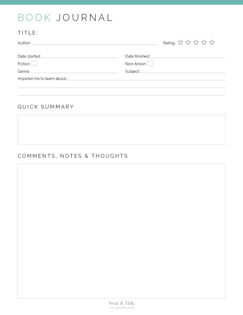 Reading Journal Kit - Neat and Tidy Design