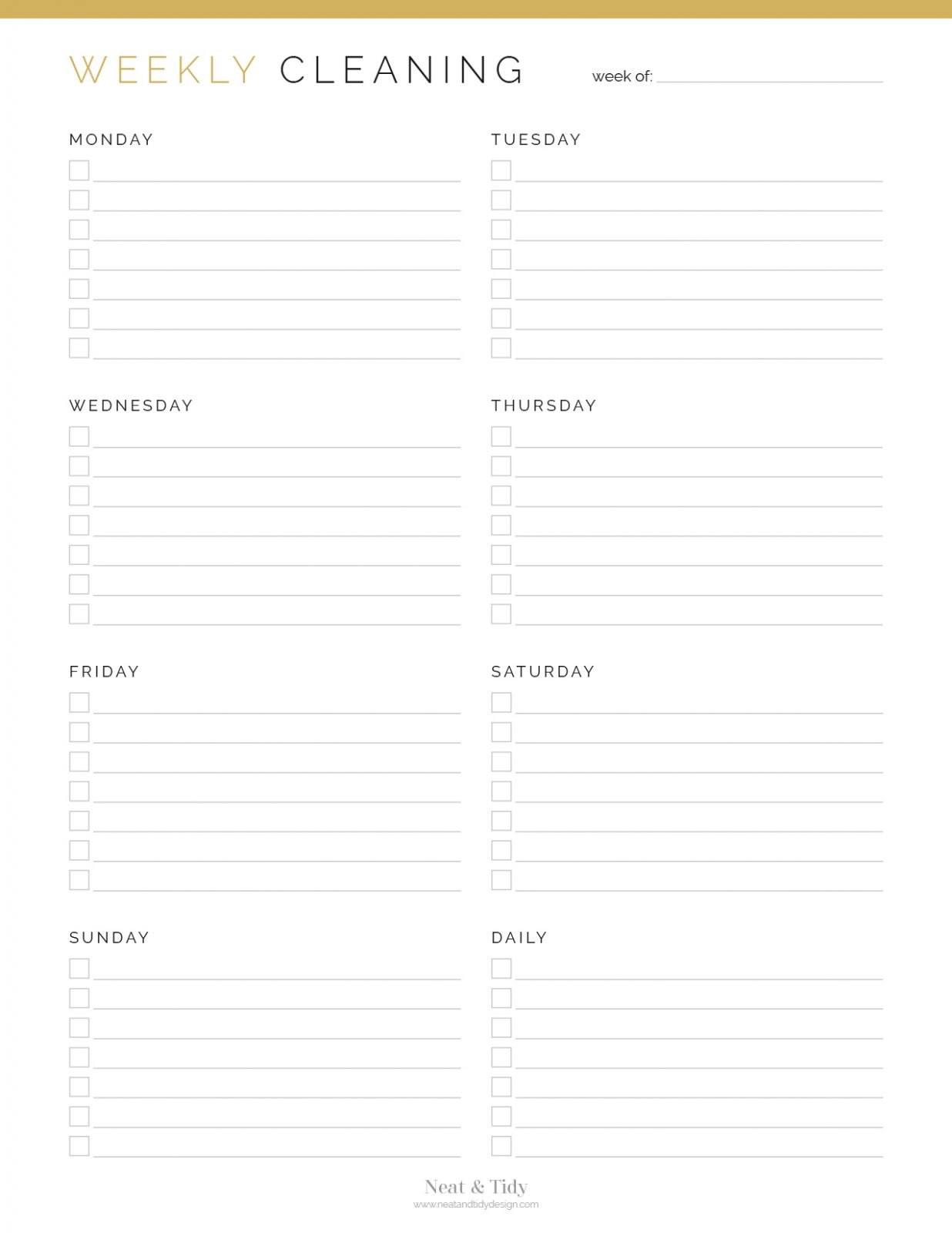 Weekly Cleaning Checklist - Neat and Tidy Design
