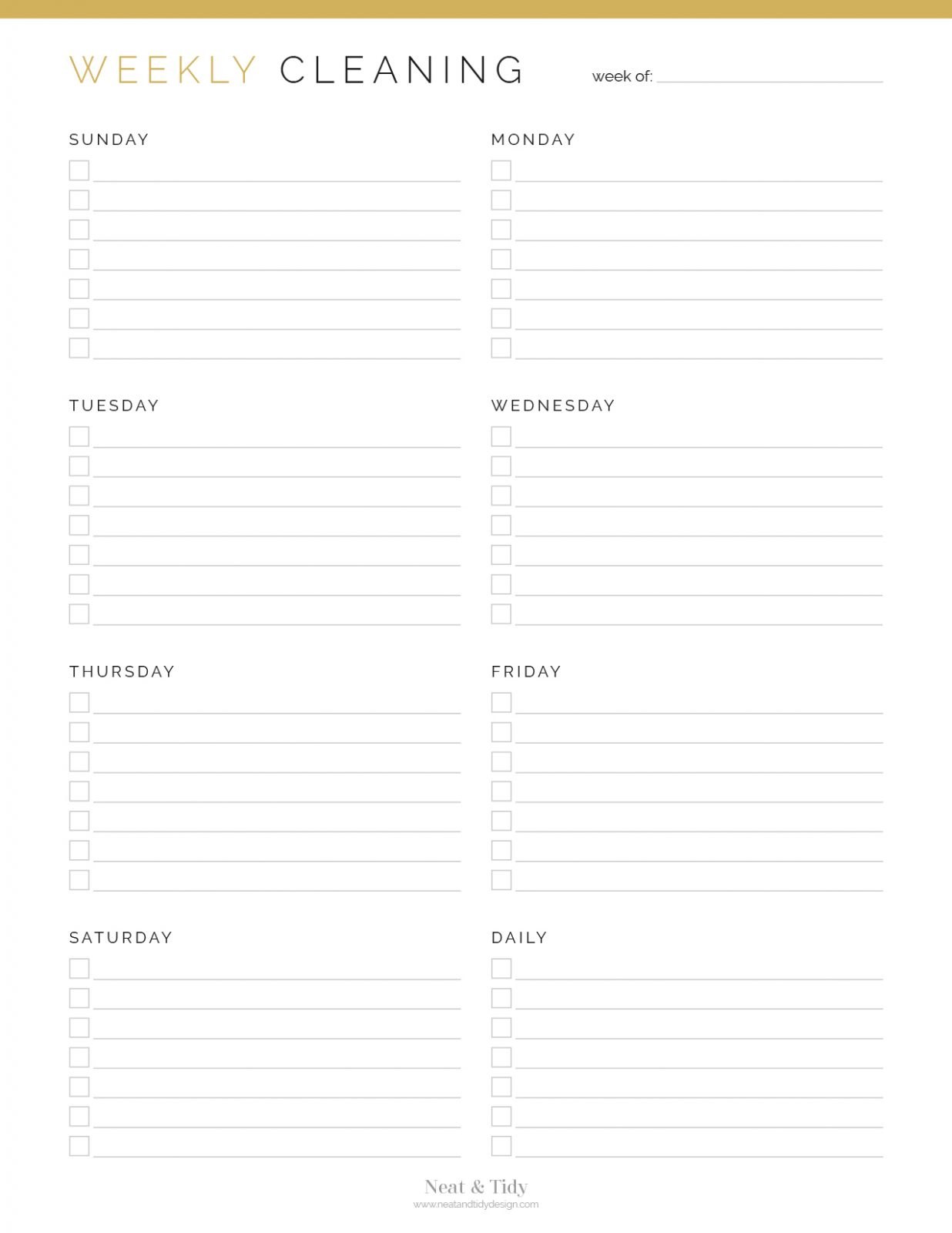 Weekly Cleaning Checklist - Neat and Tidy Design