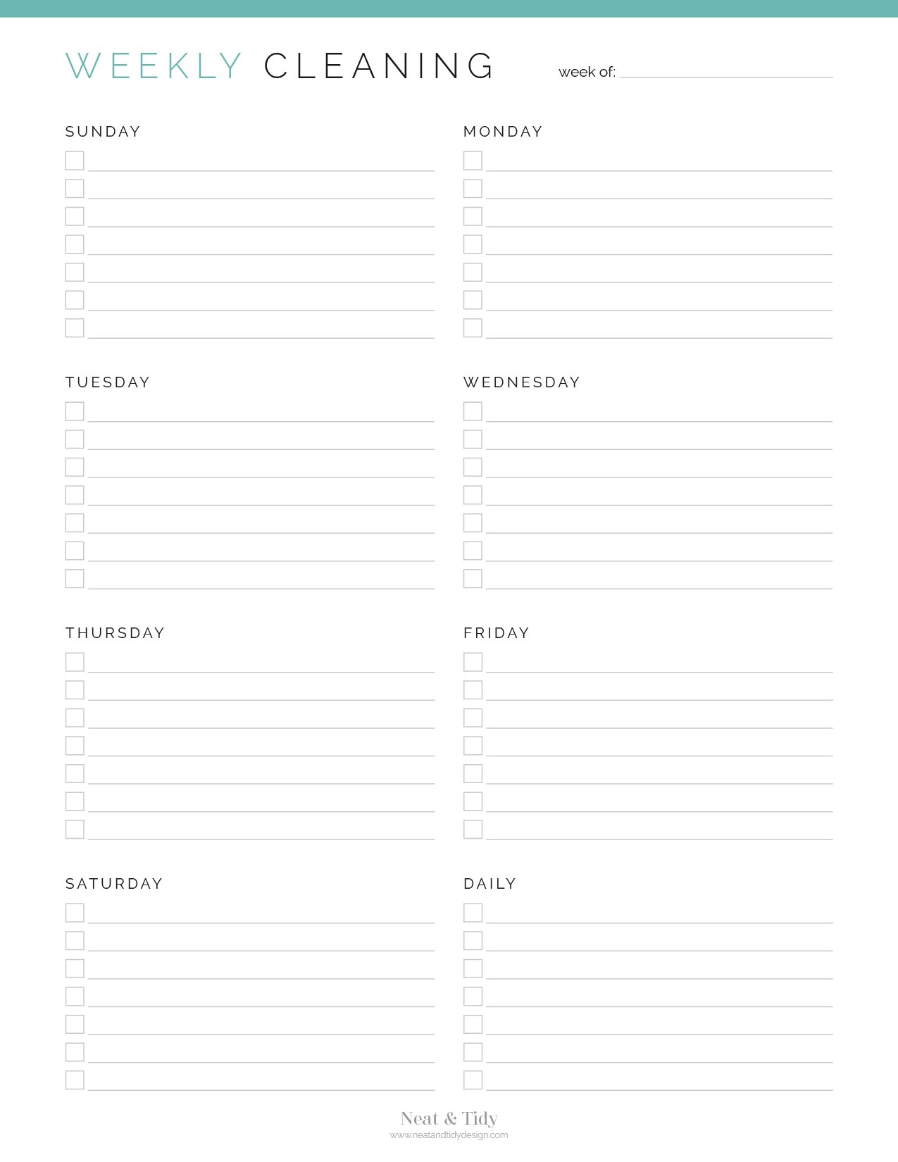 Weekly Cleaning Checklist - Neat and Tidy Design
