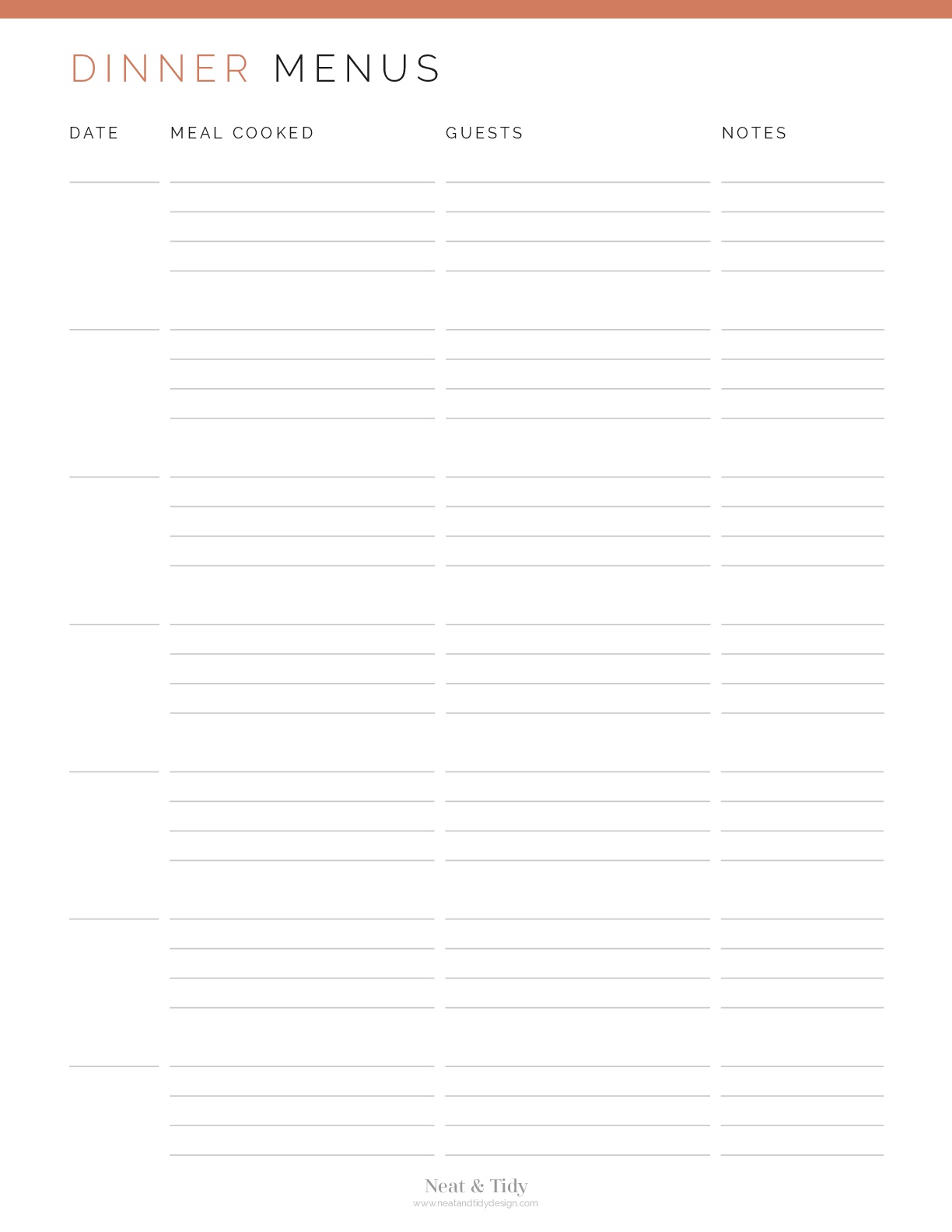 Party Dinner Menus - Neat and Tidy Design