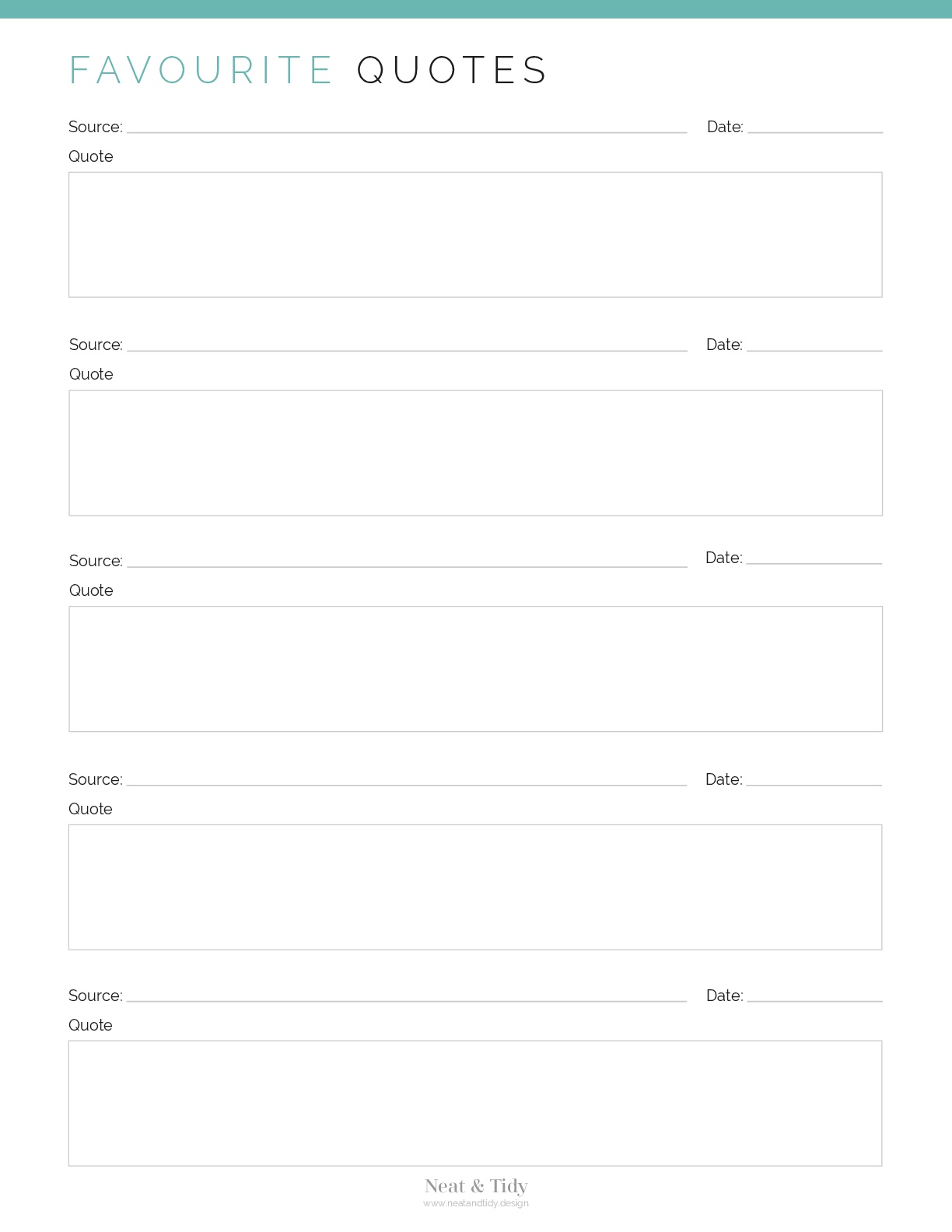 Favourite Quotes Log - Neat and Tidy Design