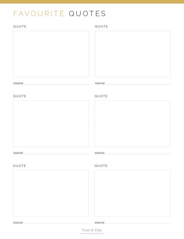 Favourite Quotes Log - Neat and Tidy Design
