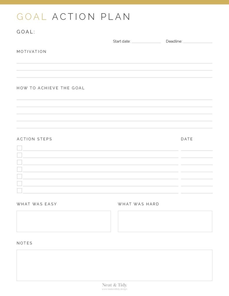 Goal Action Plan - Neat and Tidy Design