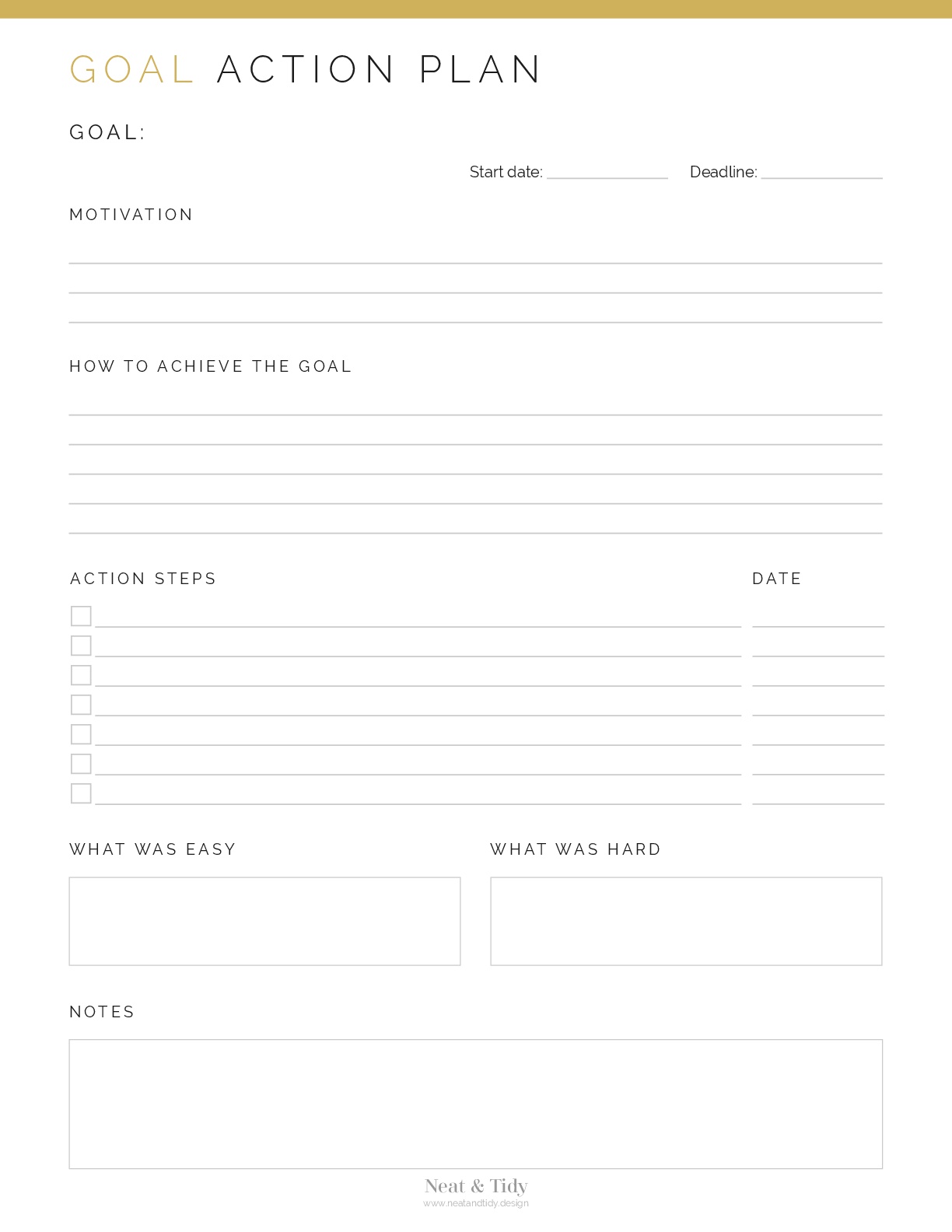Goal Action Plan - Neat and Tidy Design