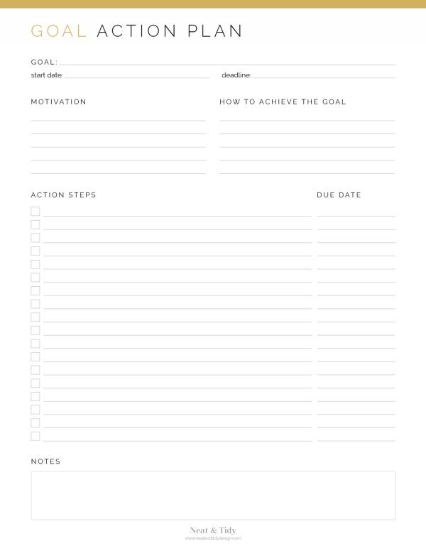 Goal Action Plan - Neat and Tidy Design