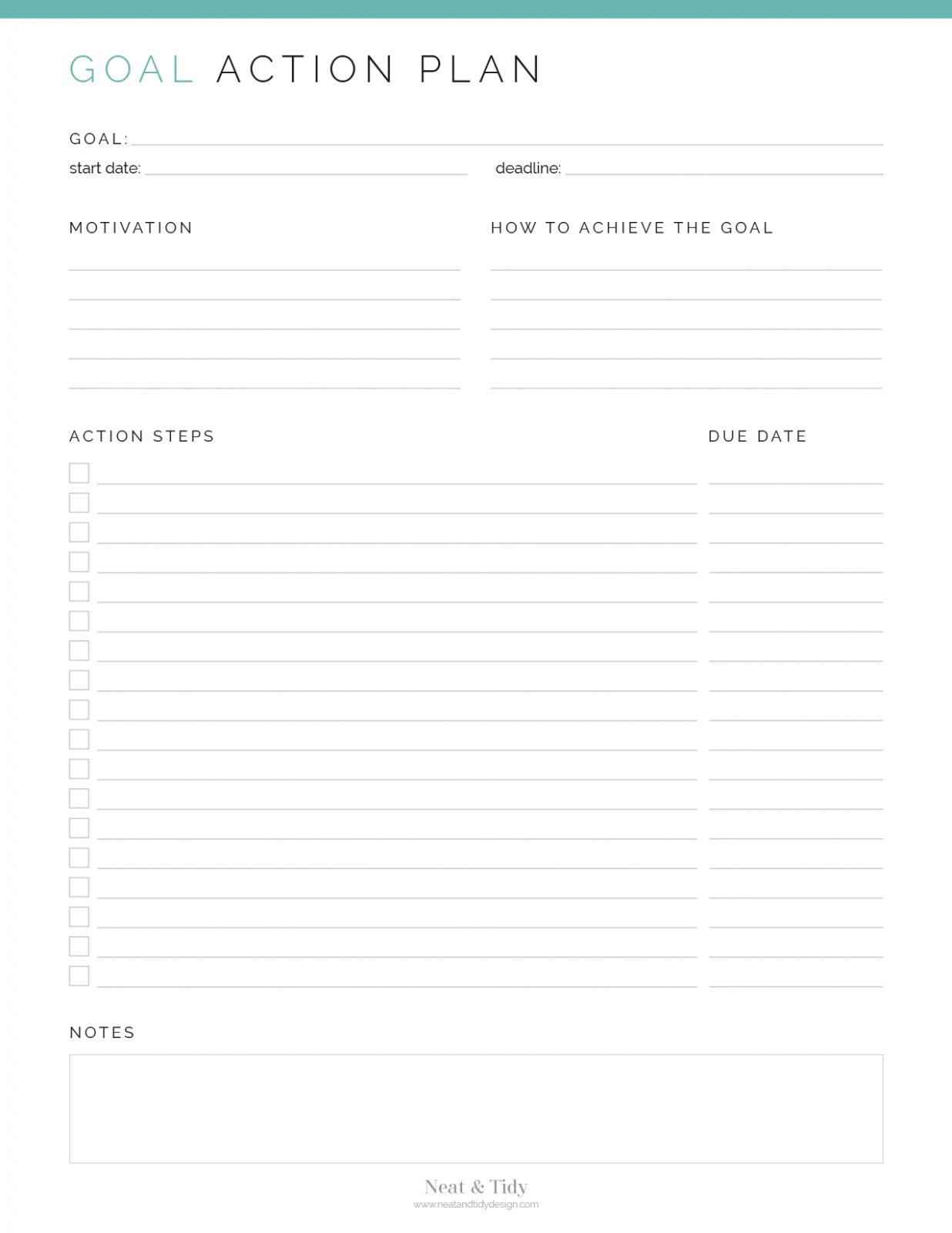 Goal Action Plan - Neat and Tidy Design