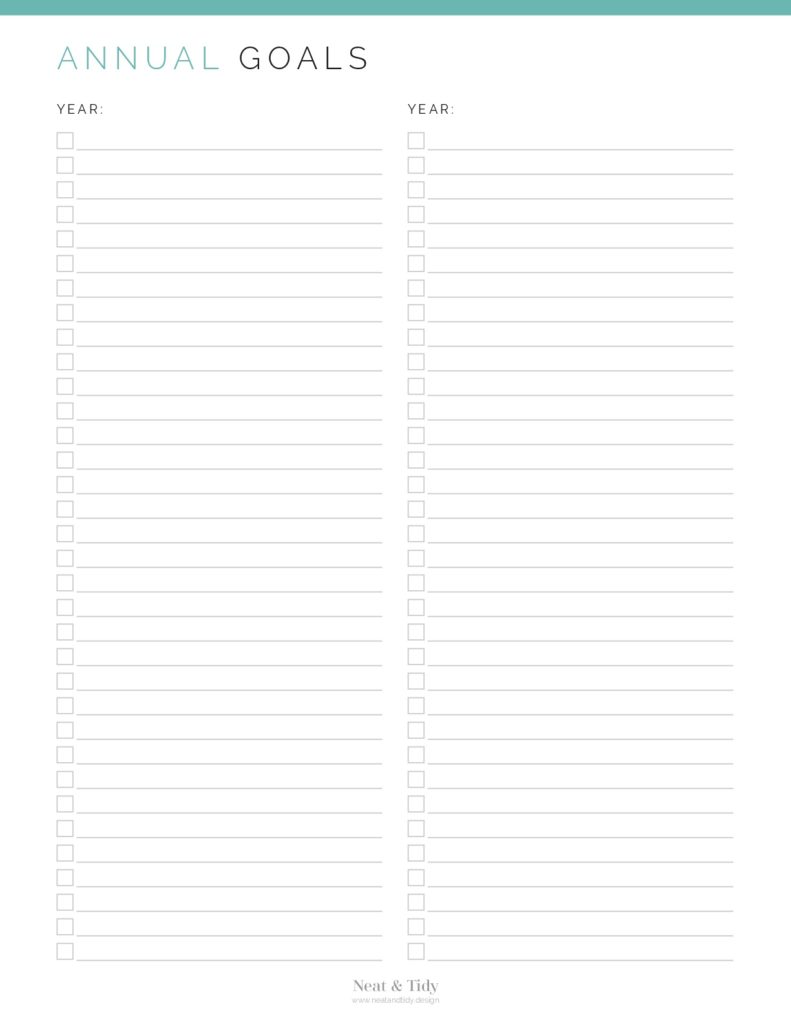Goal Checklists - Annual and Monthly - Neat and Tidy Design