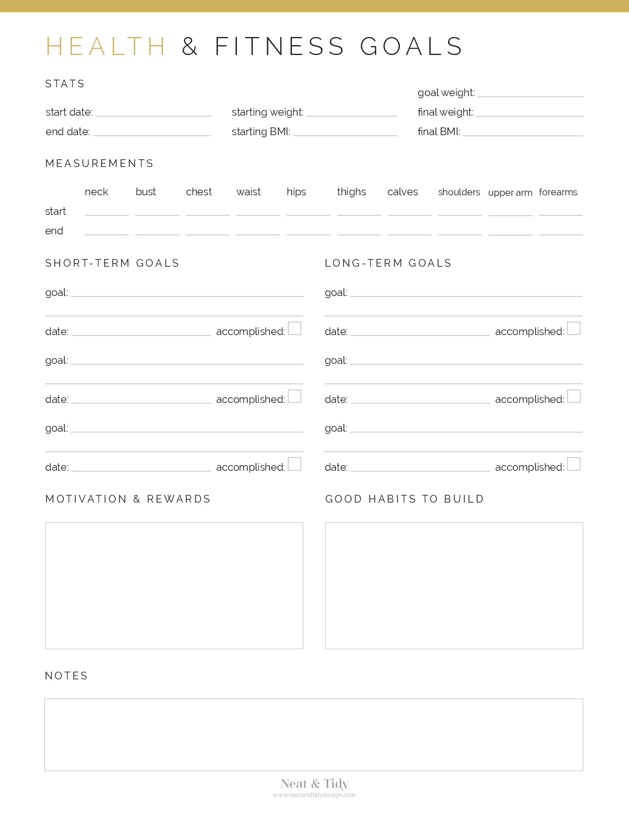 Health and Fitness Goals - Neat and Tidy Design