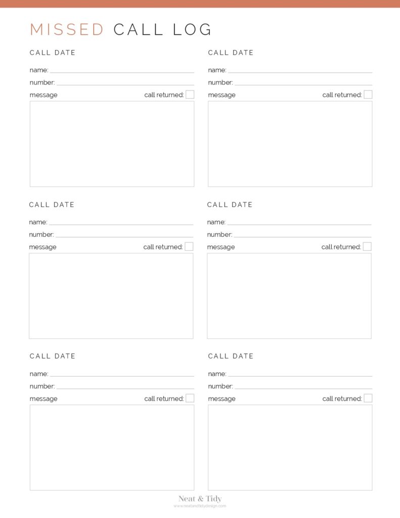 Missed Call Log - Neat and Tidy Design