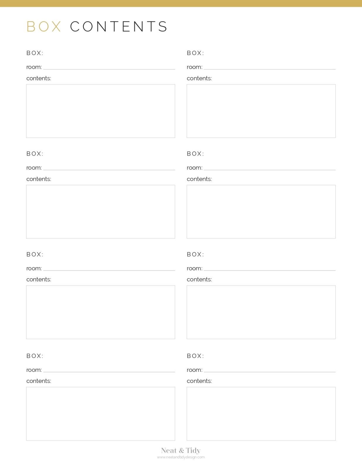 Moving Box Content Inventory - Neat and Tidy Design