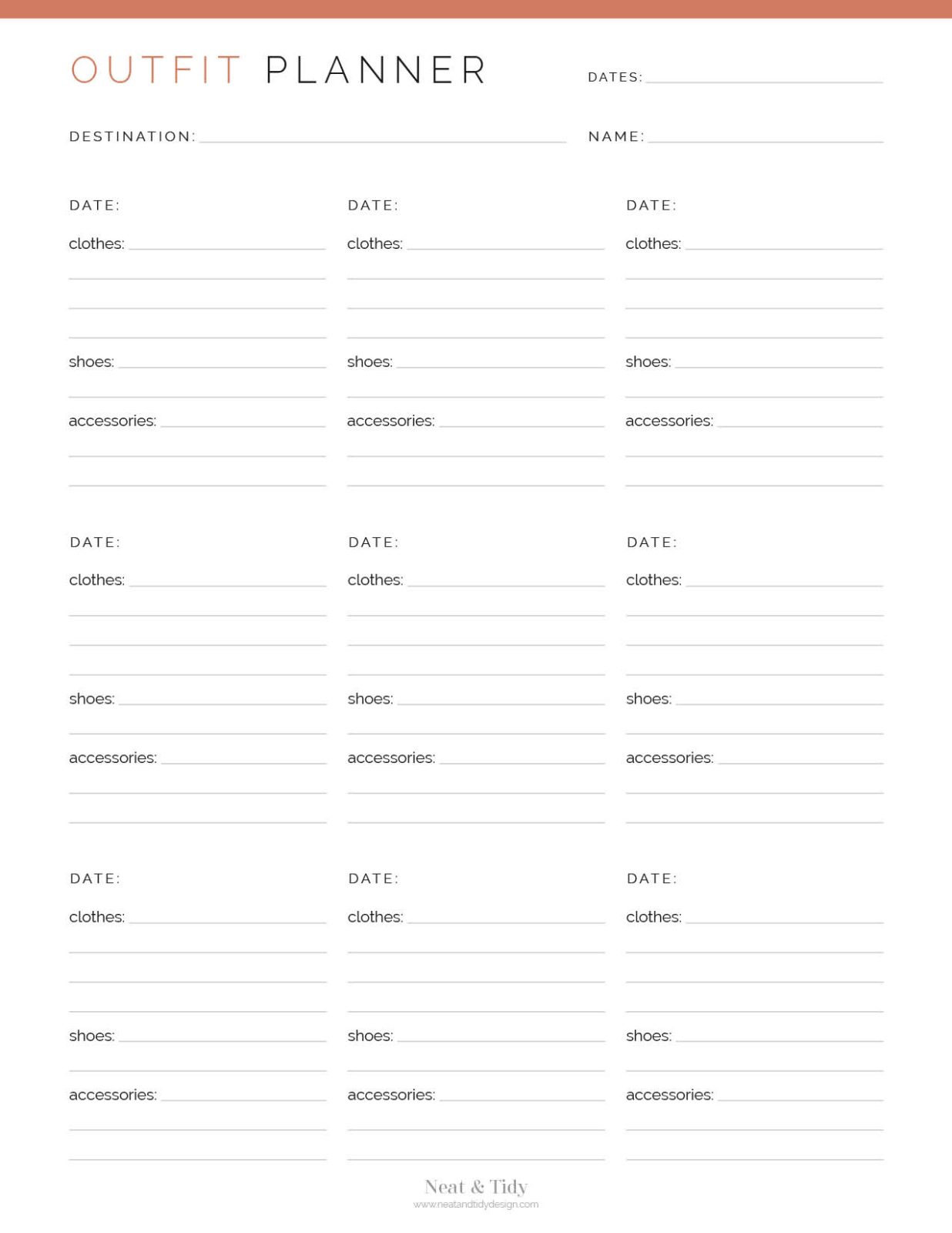 Travel Outfit Planner - Neat and Tidy Design