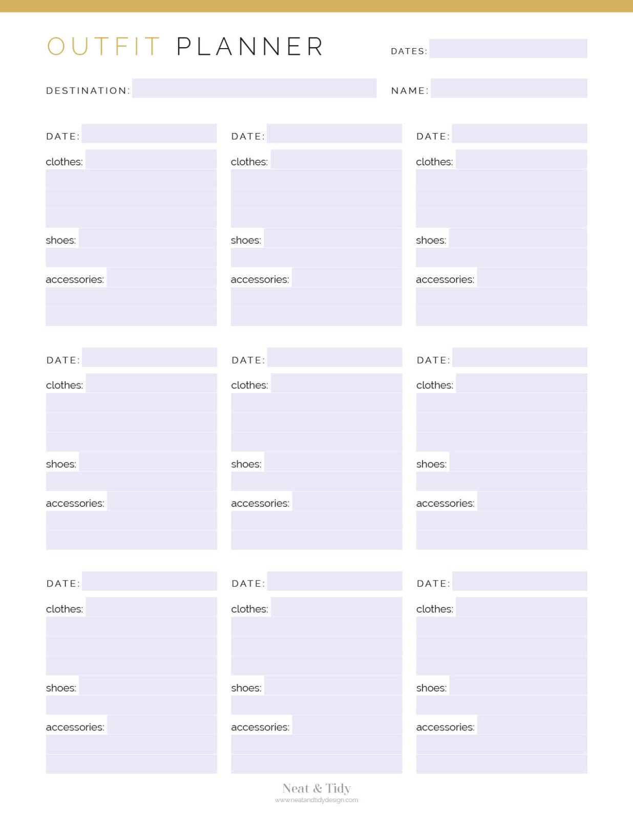 Travel Outfit Planner - Neat and Tidy Design