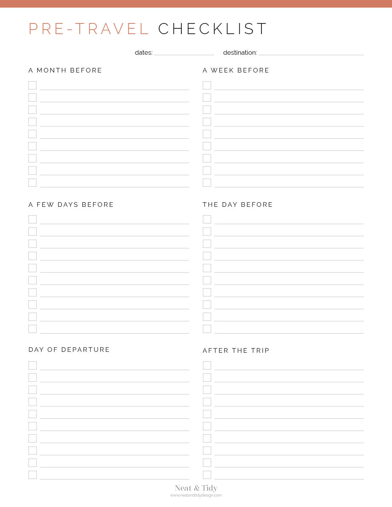 Pre-Travel Checklist - Neat and Tidy Design