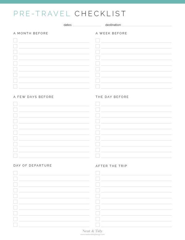 Pre-Travel Checklist - Neat and Tidy Design