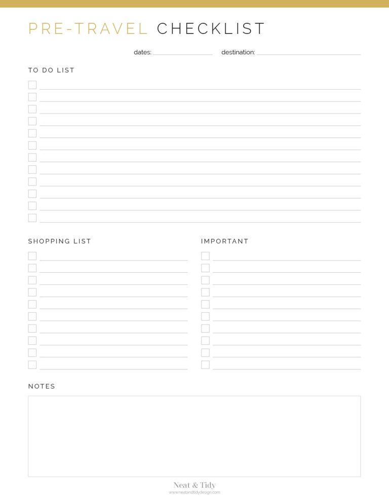 Pre-Travel Checklist - Neat and Tidy Design