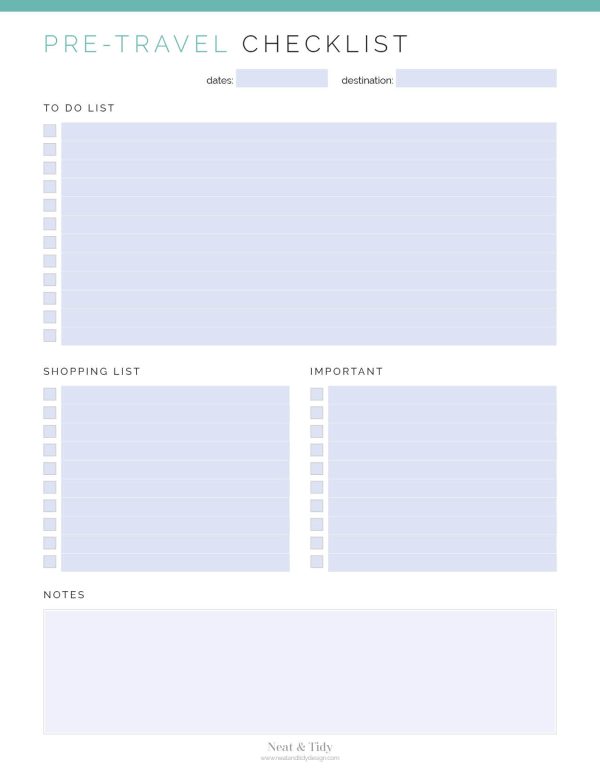 Pre-Travel Checklist - Neat and Tidy Design