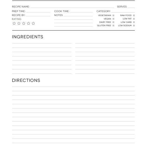 Recipe Card v5 - Black & White - Neat and Tidy Design