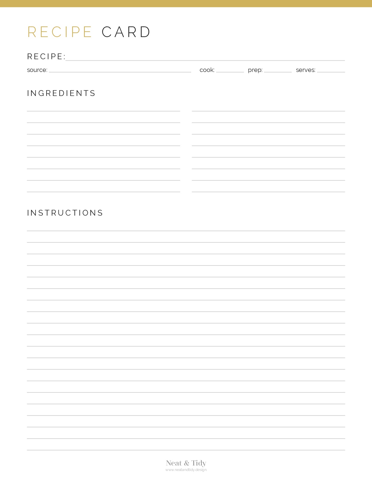 Recipe Card in Coral, Gold & Teal - Neat and Tidy Design