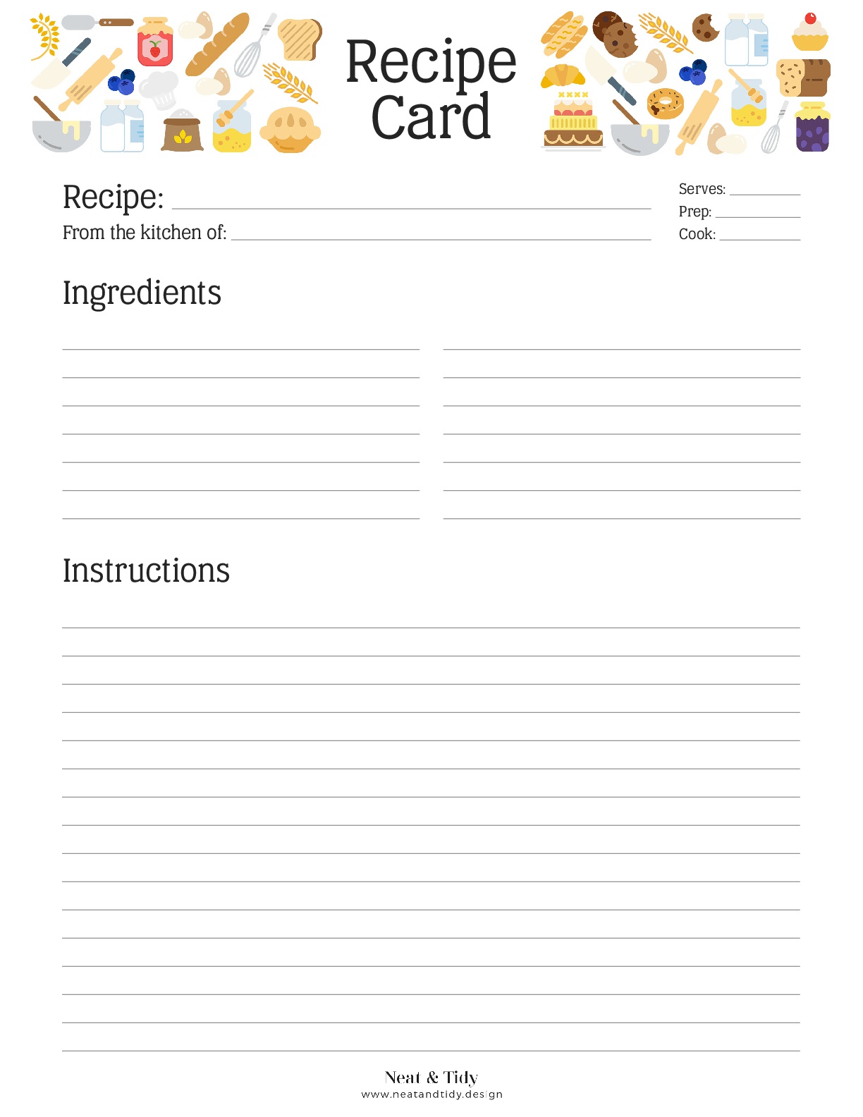 Recipe Card v7 - Illustrated Headers - Neat and Tidy Design