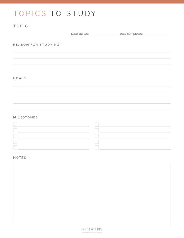 Topics to Study - Neat and Tidy Design