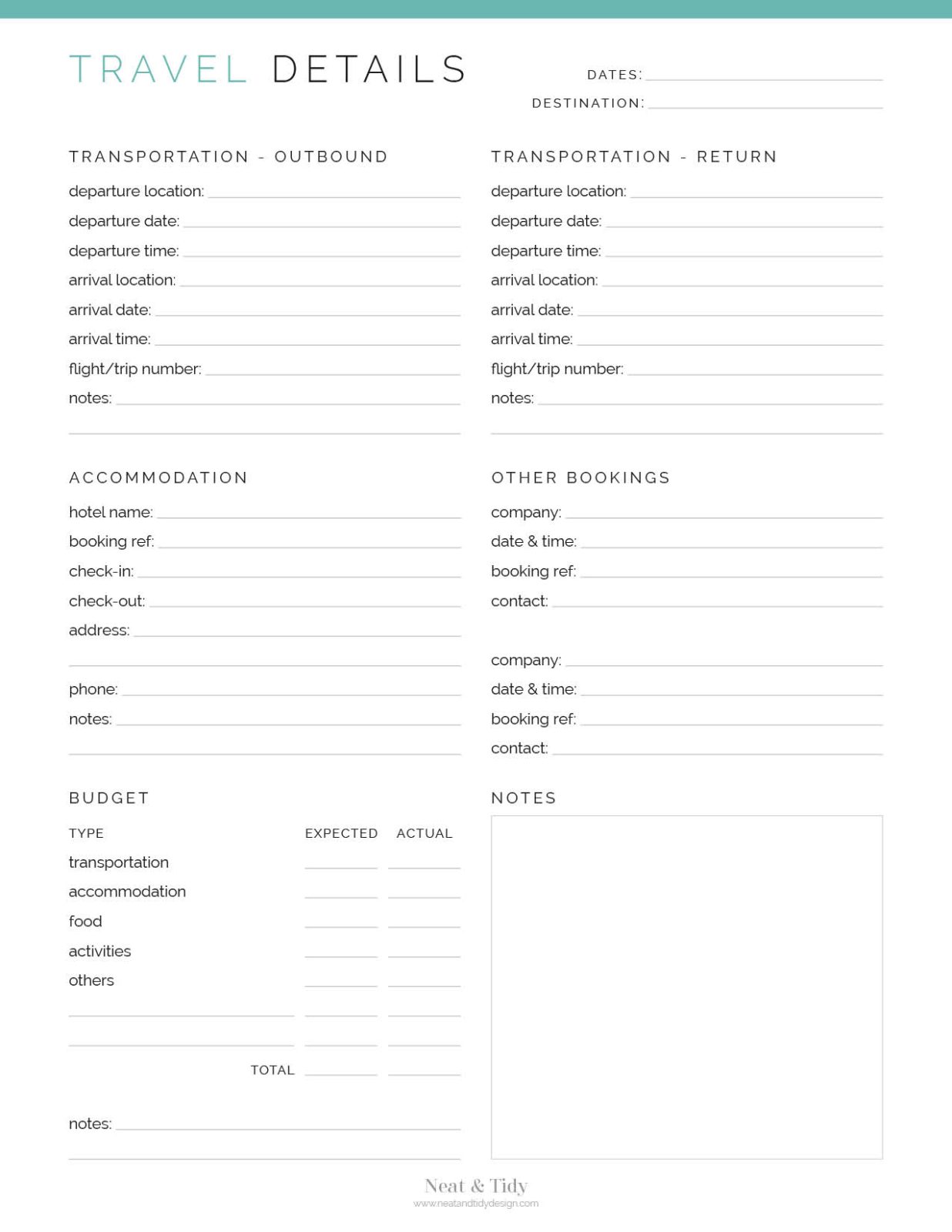 Essential Travel Planner Kit - Neat and Tidy Design