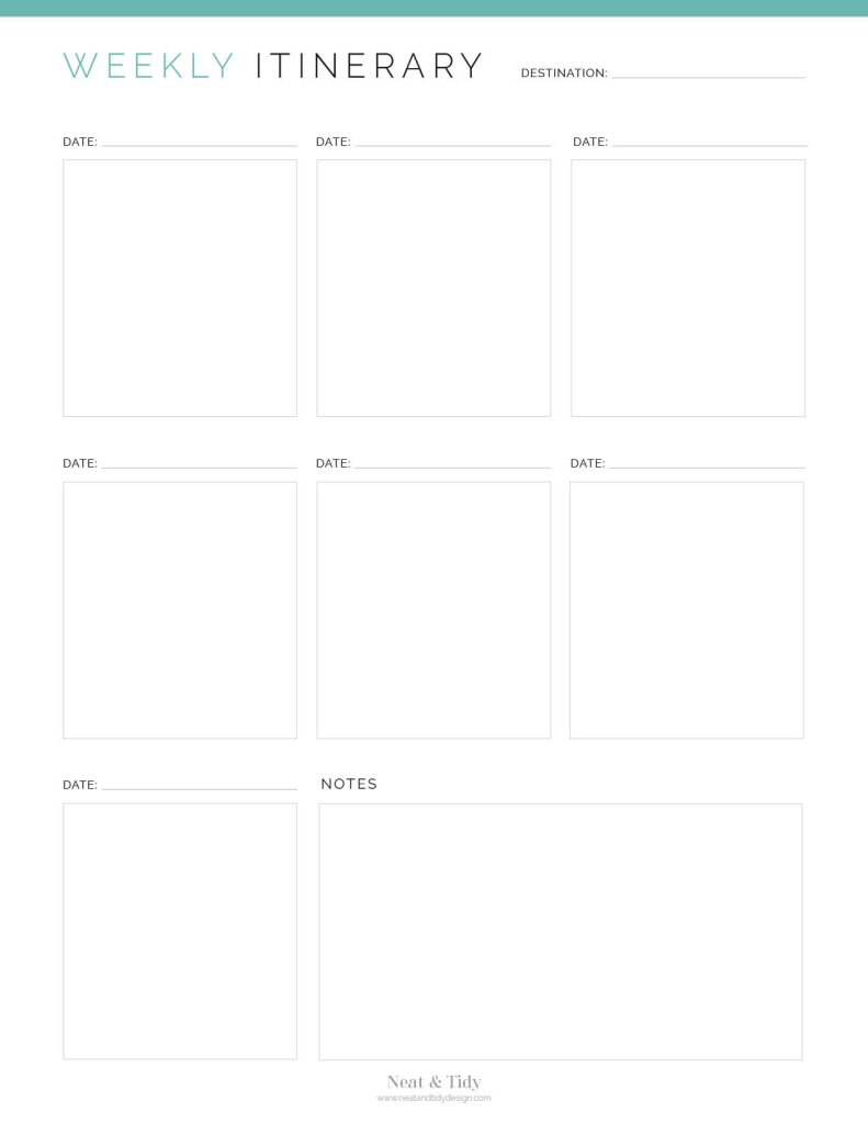 Weekly Travel Itinerary - Neat and Tidy Design