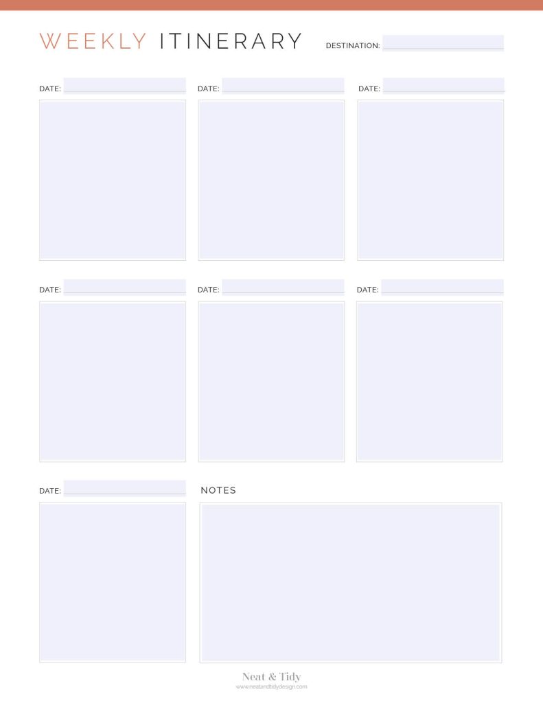Weekly Travel Itinerary - Neat and Tidy Design