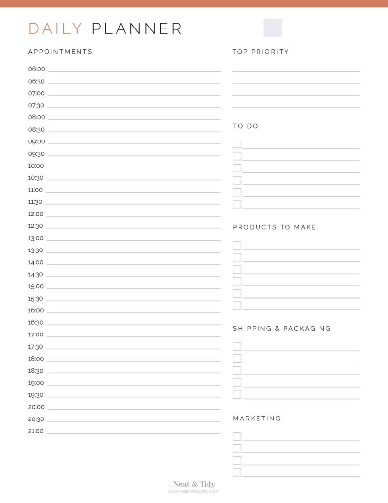 Daily Business Planner - Neat and Tidy Design