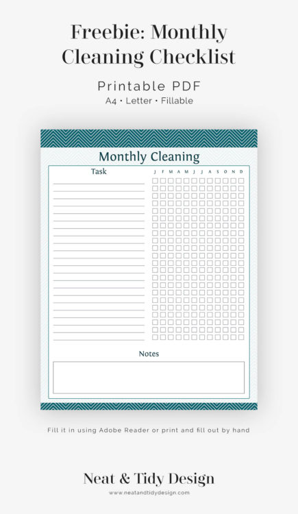Free printable: Monthly Cleaning Checklist - Neat and Tidy Design