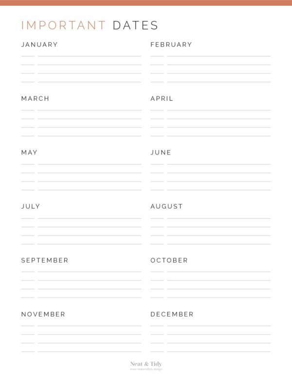 Important Dates - Neat and Tidy Design