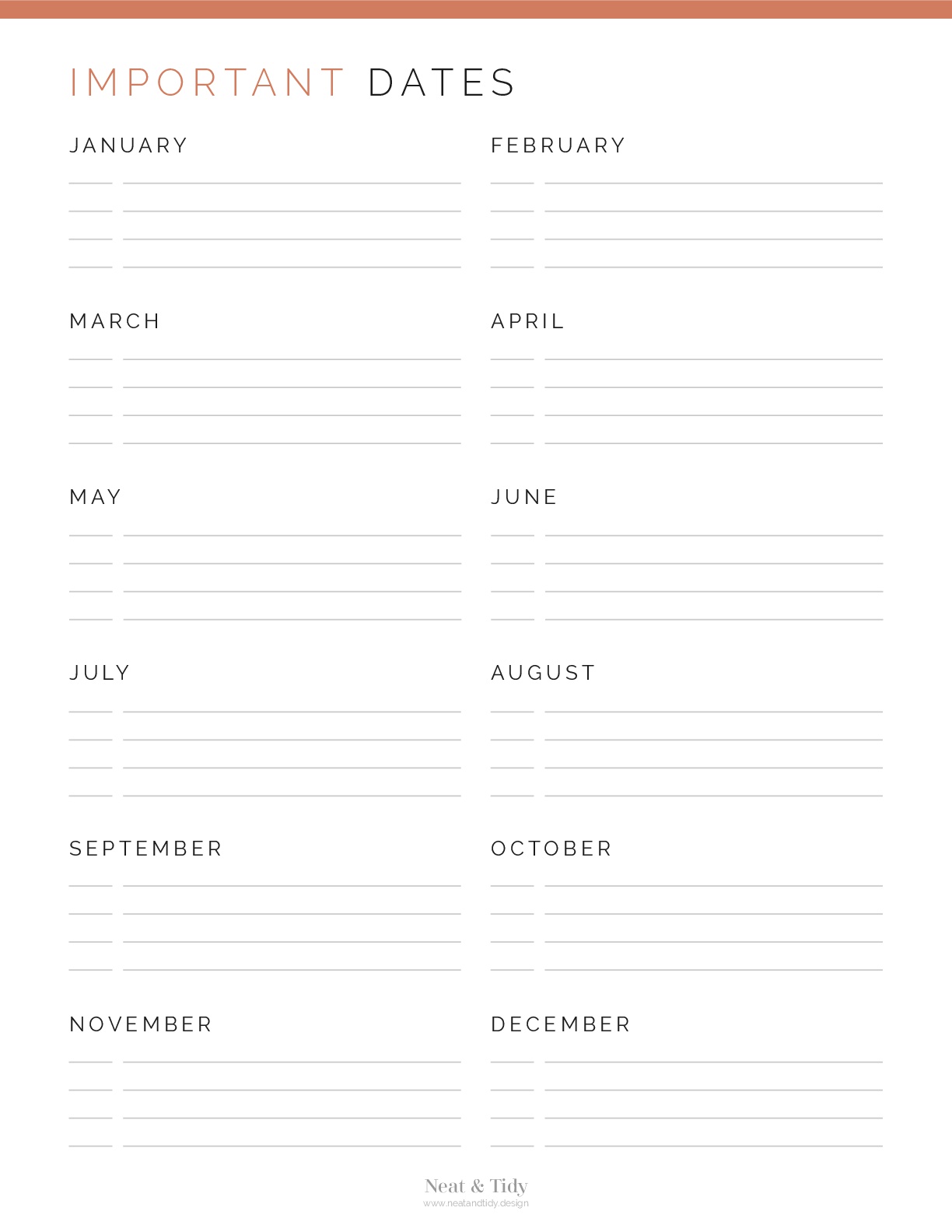 Important Dates - Neat and Tidy Design