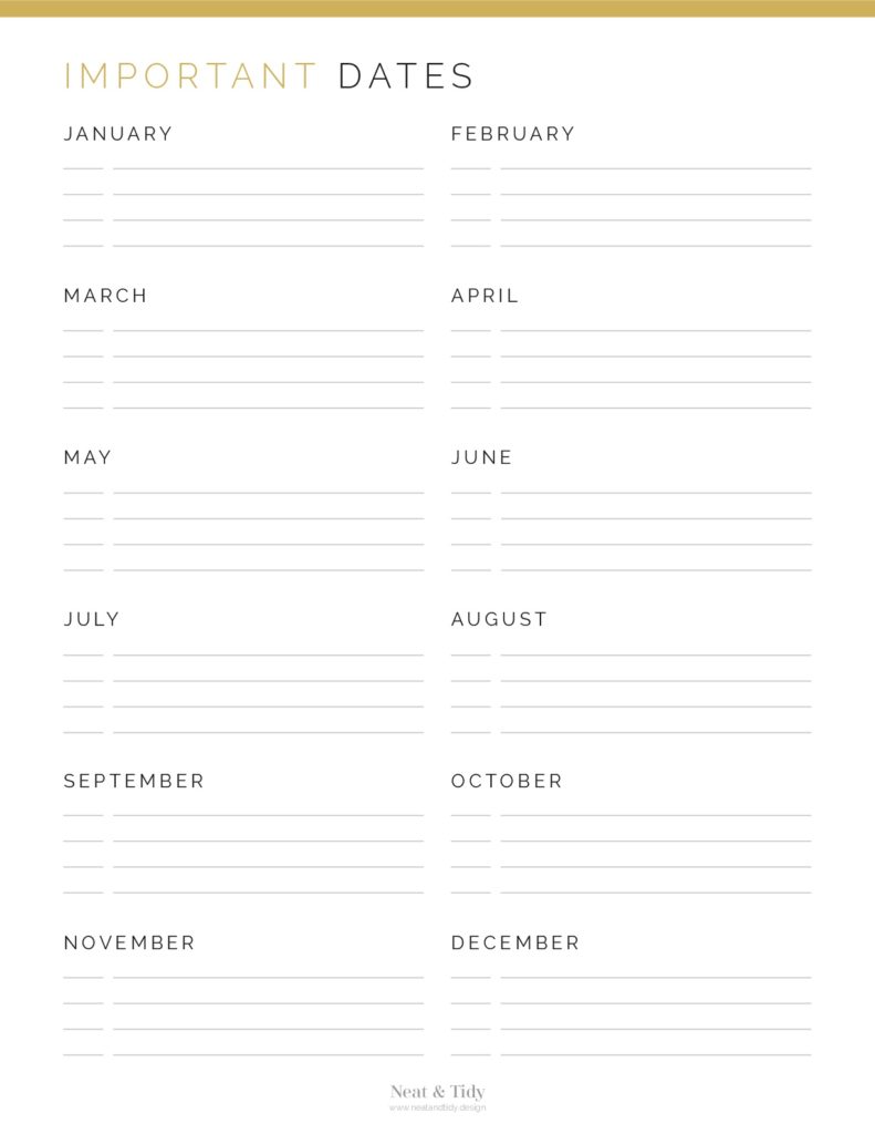 Important Dates - Neat and Tidy Design