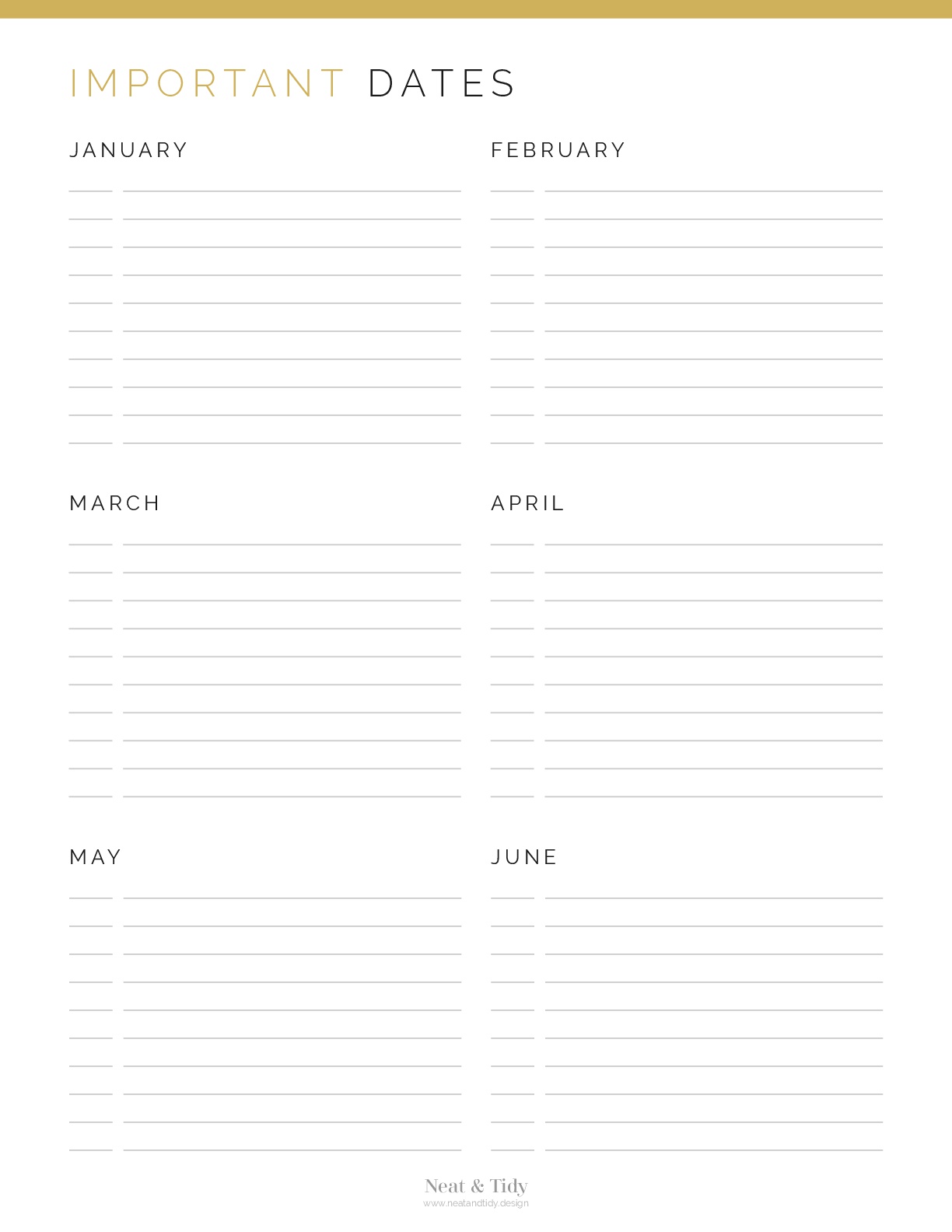 Important Dates - Neat and Tidy Design