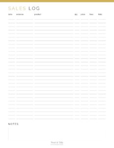 Sales log - Neat and Tidy Design