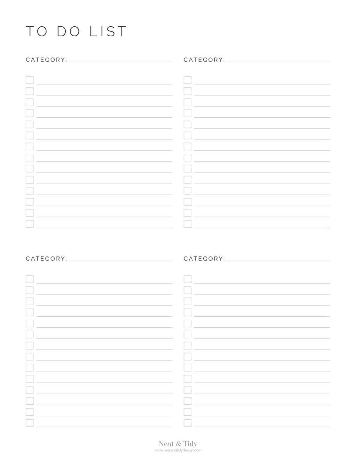To Do List with Categories - Neat and Tidy Design