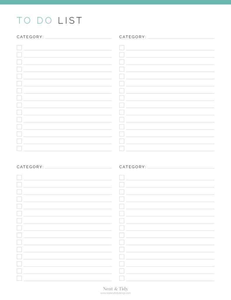 To Do List with Categories - Neat and Tidy Design