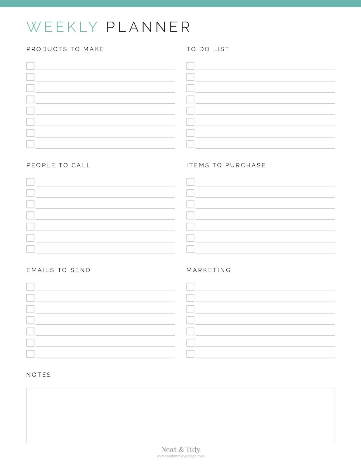 Weekly Business Planner - Neat and Tidy Design