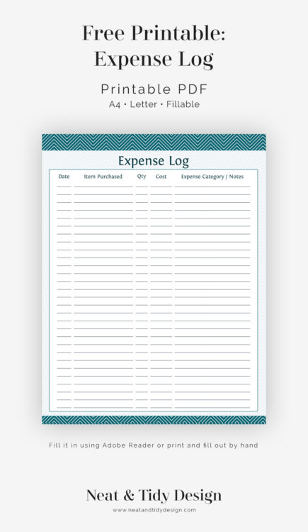 Free printable: Expense log - Neat and Tidy Design