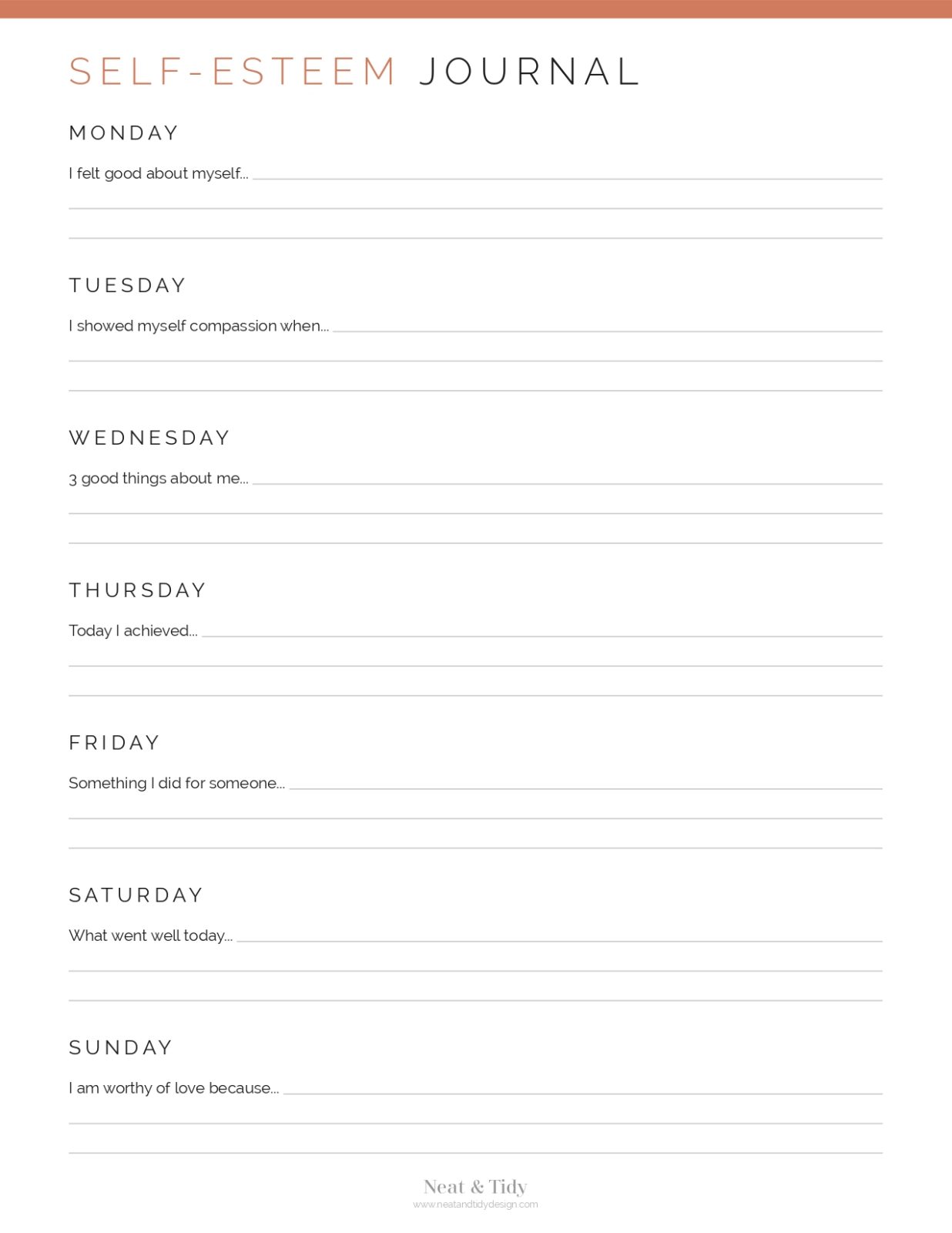 Self-Esteem Journal - Neat and Tidy Design