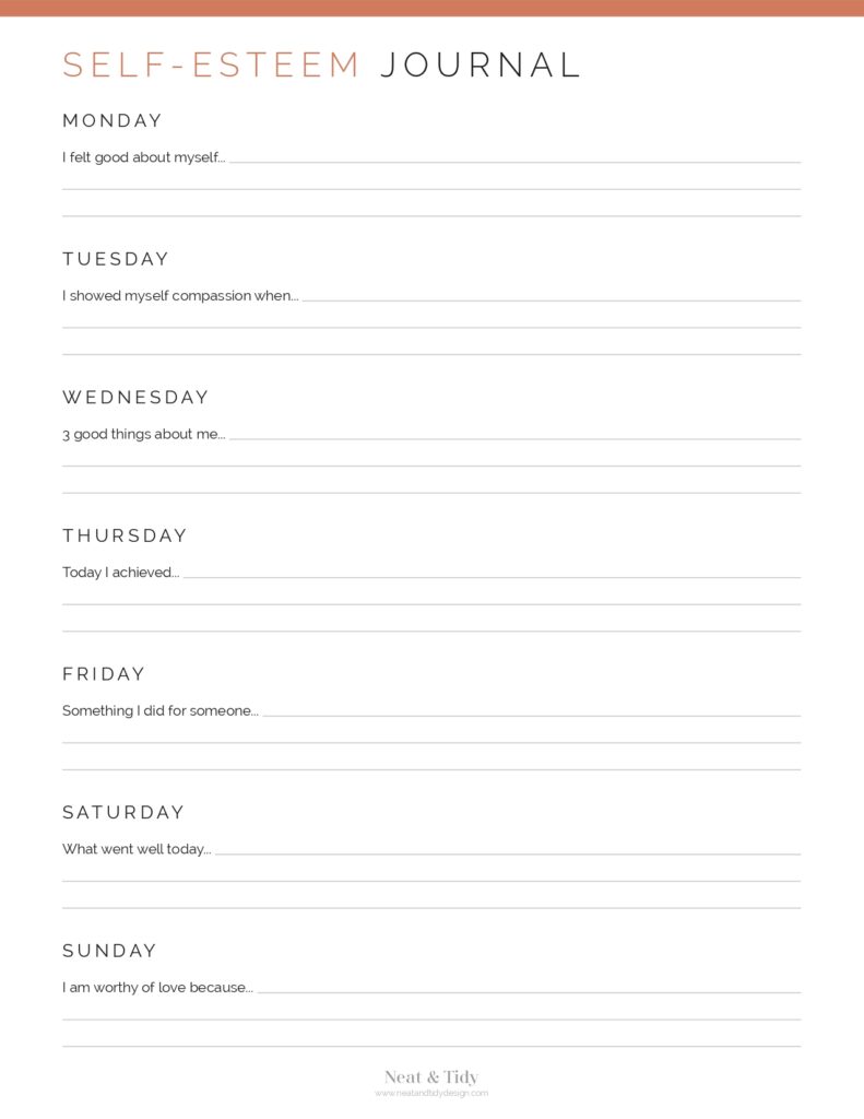Self-Esteem Journal - Neat and Tidy Design